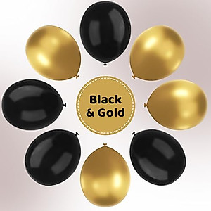 YMSZ Black and Gold Balloons, 67pcs 12 Inch Metallic Gold and Black Balloons for Birthday, Retirement, Graduation, New Year's Eve Party Decorations