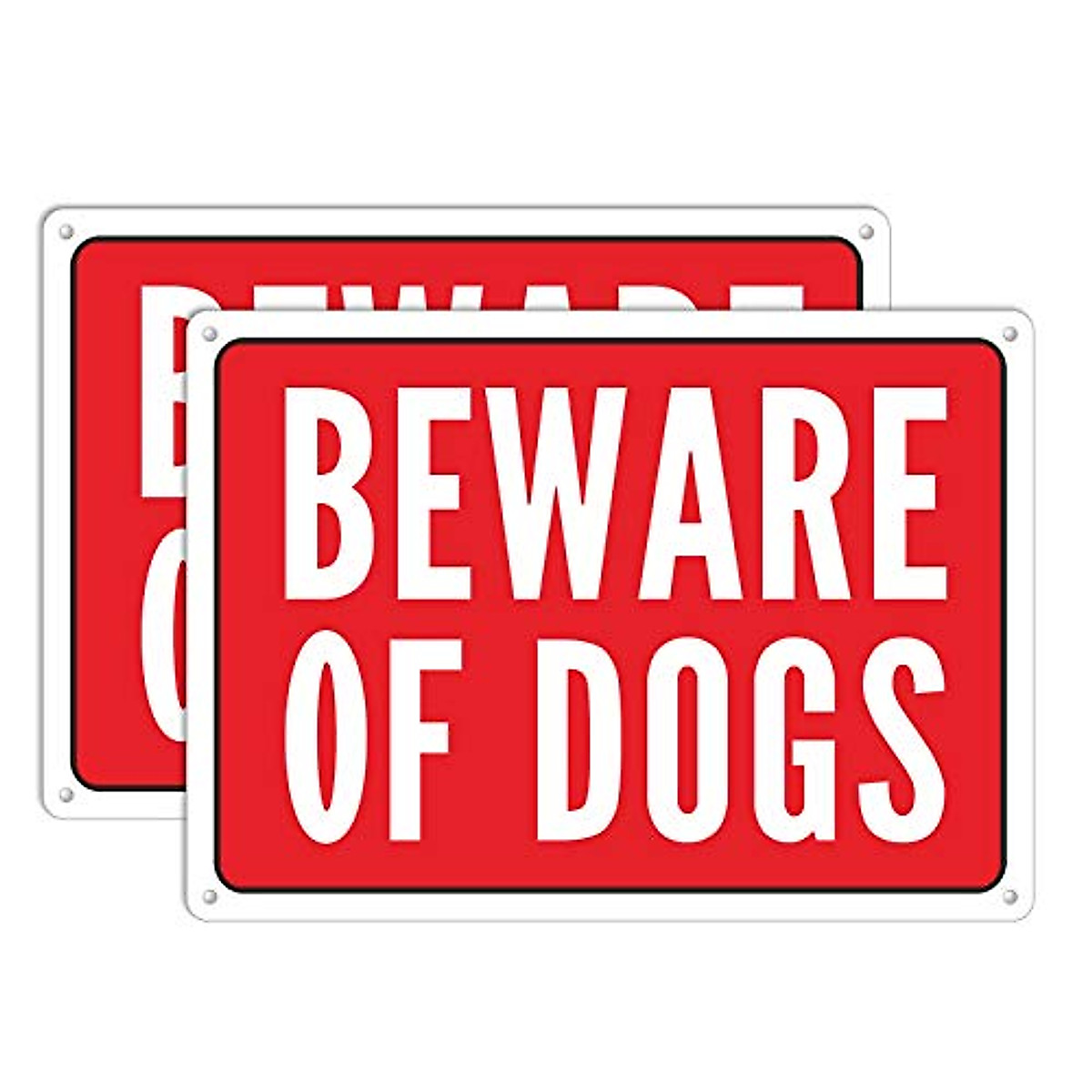 Beware of Dog Sign, Metal Warning the Dogs Signs for Fence Gate, 2 Pack 10 x 7 inches, for Indoor and Outdoor Use, No Fade Aluminum Weatherproof Long Lasting Red Ink (10 x 7, RED)