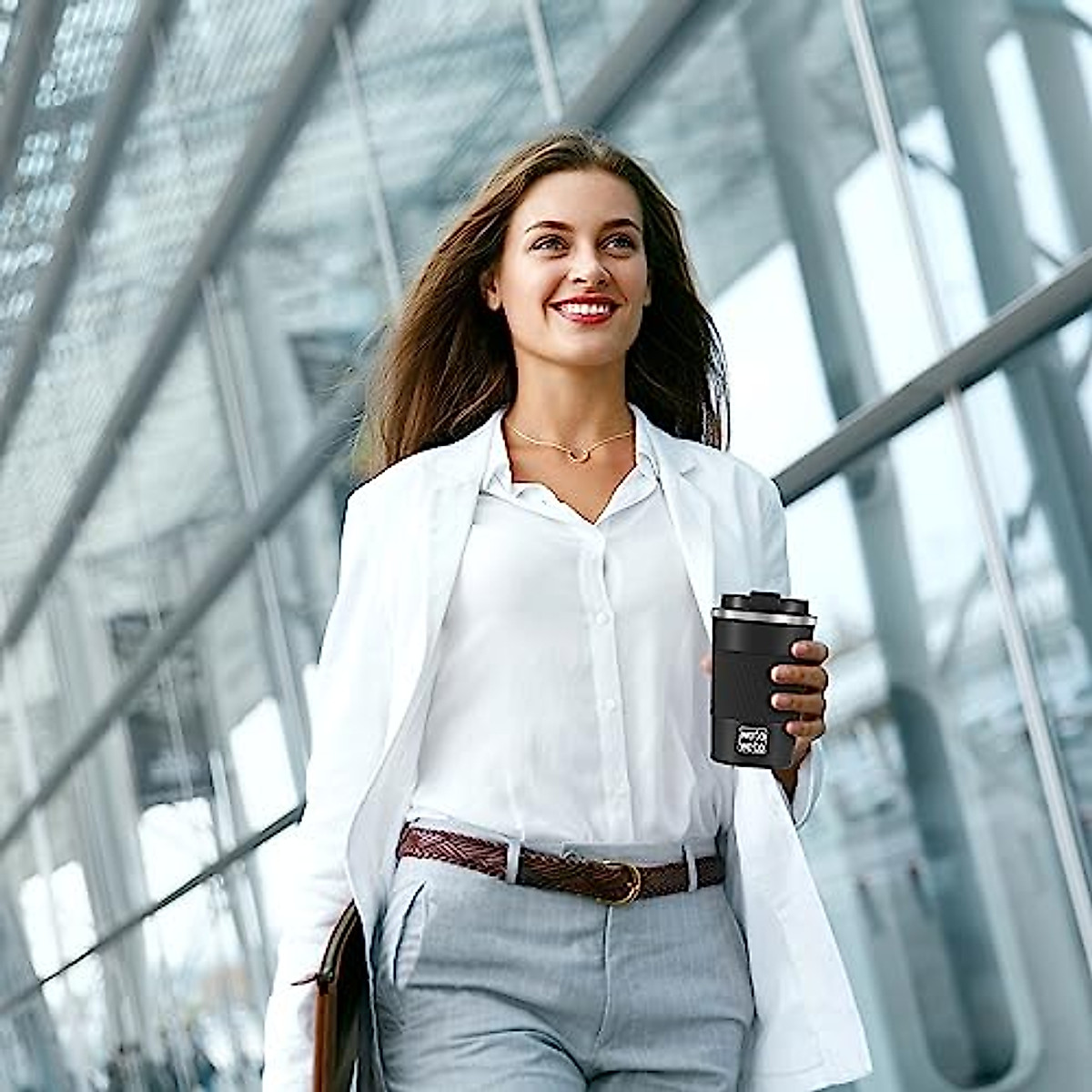 WETOWETO 12oz Coffee Cup, Insulated Travel Coffee Mug, Stainless Steel Coffee Tumbler, Spill Proof Coffee Mug with Lid, Portable Thermal Mug, Reusable Travel Coffee Cup for Hot and Cold(Black)