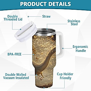 Slewiaeky Tumbler with Handle 40 oz Multicolor Beast Dinosaur T Rex Travel Mug with Lid and Straw Stainless Steel Vacuum Insulated Water Bottle Cup for Iced Tea Coffee Cold Beverages Cup Holder Frien