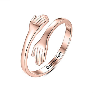 Hug Ring Promise Rings for Couples Mens Women's Men Her Thumb Women Adjustable Sterling Silver Cute Teen Girls Aesthetic Simple Dainty Personalized Engraved Custom Name (1)