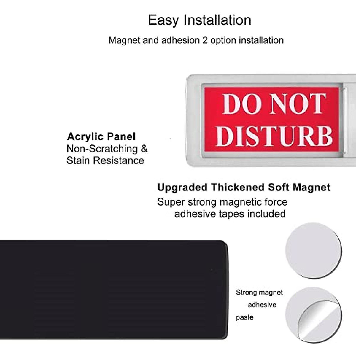 Privacy Sign - Do Not Disturb / Welcome Sign for Home Office Restroom Conference Hotel Hospital, Non-Scratch Magnetic Slider Door Indicator Sign Tells Whether Room Vacant or Occupied (Silver)