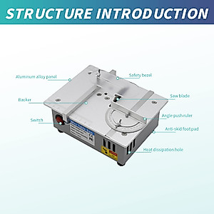 Mini Table Saw for Crafts 4 Blades Metal Chop Saw 96W Adjustable Cut Depth 7-speed Power Supply Portable Cut Off Table Saw for Woodworking Plastic Metal