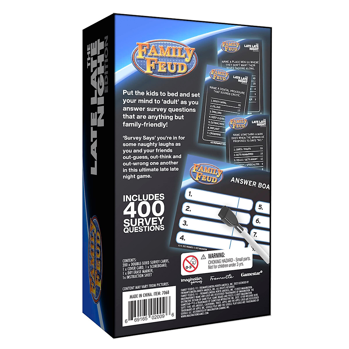 Family FEUD Late Late Night Edition Card Game, Anything but Family-Friendly, 400 Naughty Survey Questions, Complementary Sound Effects from The Show with Gamestar App