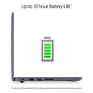 ASUS Chromebook C203XA Rugged & Spill Resistant Laptop, 11.6" HD, 180 Degree, MediaTek Quad-Core Processor, 4GB RAM, 32GB eMMC, MIL-STD 810G Durability, Dark Grey, Education, Chrome OS, C203XA-YS02-GR