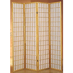 GTU Furniture Japanese Style 4 Panels Wood Shoji Room Divider Screen Oriental for Home/Office (Natural)