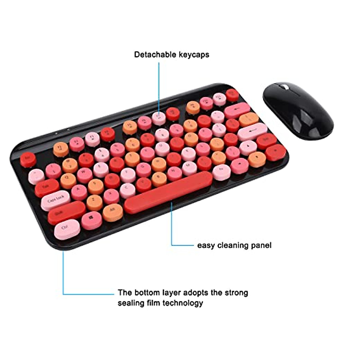 Wireless Keyboard and Mouse Combo, 2.4 GHz USB Keyboard Mouse, 75 Keys Full Size Gaming Keyboard, 1600 DPI 3 Keys Mouse, for Desktop, PC, Laptop(Red Black)