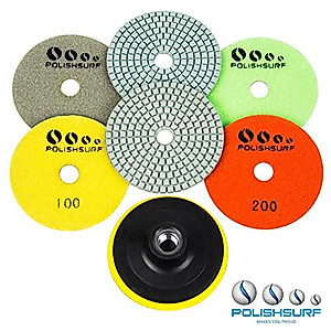 Diamond Polishing Pads 4 Inch Wet Dry Set 7 Pieces for Concrete Marble Quartz Stone Countertop Granite Polishing - by POLISHSURF