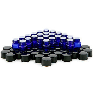 Vivaplex, 24, Cobalt Blue, 1 ml (1/4 Dram) Glass Bottles, with Orifice Reducers and Black Caps