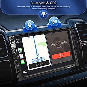 Double Din Car Stereo with Wireless Apple CarPlay and Android Auto, 7-Inch FHD Touchscreen Car Audio Receiver with Backup Camera, Bluetooth, Car Radio with FM, USB/TF/AUX Port, Mirror Link, Subwoofer