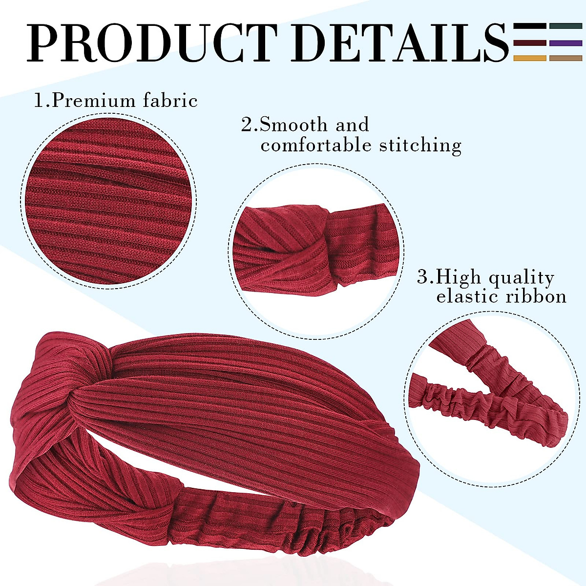 20 Pcs Boho Vintage Elastic Criss Cross Turban Head Wraps - Solid Color Stretchy Hair Accessories for Women's Yoga and Workout