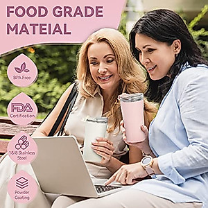 SANTECO Travel Coffee Mug 12 oz, Insulated Coffee Cups with Flip Lid, Stainless Steel Coffee Mugs Spill Proof, Double Wall Vacuum Tumblers, Reusable To Go Mug for Hot/Ice Coffee Tea - Pink