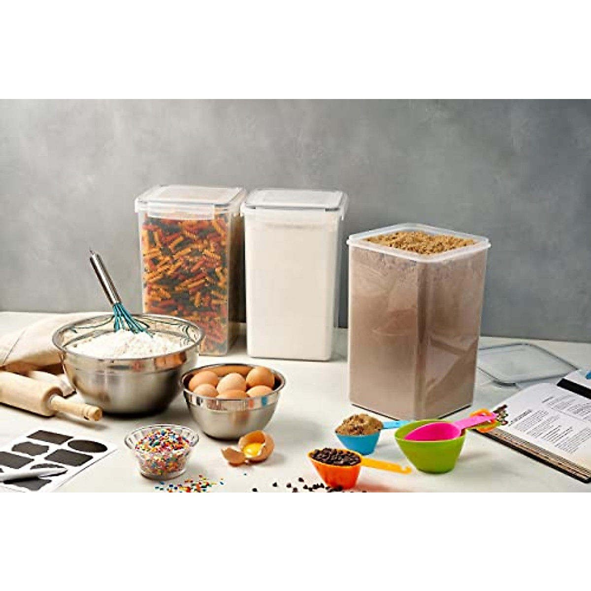 2 Pack Extra Large Airtight Food Storage Containers - 6.5L / 220 Oz BPA Free Clear Plastic Kitchen and Pantry Organization for Flour, Sugar, Rice & Baking Supply - Labels, Marker & Spoon Set