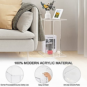 HMYHUM Acrylic Side Table for Small Spaces, 2-Tier End Table/Nightstand for Sofa, Living Room, Bedside, Bedroom, Modern, Easy Assembly, 15.7" L x 11.8" W x 20" H, Clear