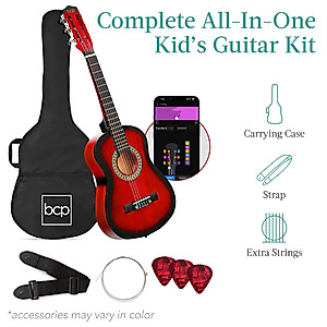 Best Choice Products 30in Kids Acoustic Guitar, All-in-One Beginner Starter Kit w/Strap, Case, Extra Strings, Rosette Inlay - Redburst