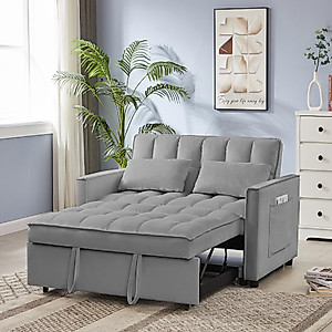 Eafurn Loveseat Pull, Gray Soft Velvet Couch Bed