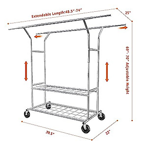 Raybee Clothing Rack Heavy Duty Clothes Rack Load 650Lbs Clothing Racks for Hanging Clothes Rolling Clothes Rack Metal Clothing Rack Heavy Duty Garment Rack Portable Clothes Rack with Wheels