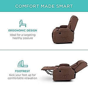 Best Choice Products Electric Power Lift Linen Recliner Massage Chair, Adjustable Furniture for Back, Lumbar, Legs w/ 3 Positions, USB Port, Heat, Cupholders, Easy-to-Reach Side Button - Brown