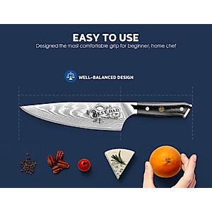 ASETY Men Gifts, Damacus Chef Knife, Gifts for Dad, Birthday Gift from Daughter Son Kids, Full Tang G10 Handle, Christmas, Thanksgiving Best Dad Ever Father Gifts