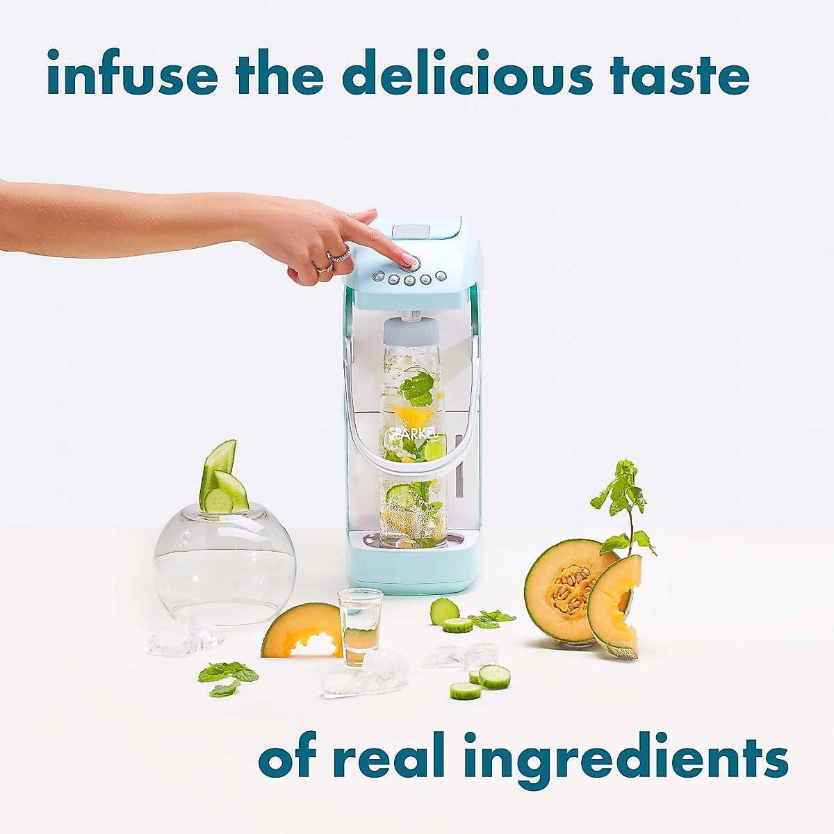 Spärkel Beverage System (White) + 2 Pack Bottles - Sparkling Water and Soda Maker - A New Way of Sparkling - Use Fresh & Natural Ingredients - No CO2 Tank Needed