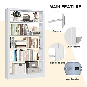 LyAosdFu Heavy Duty Metal Bookshelf, 5 Shelf Adjustable Bookcase, 69’’ Tall Modern Bookshelves, Open Book Shelf Organizer, Large Sturdy Book Case for Living Room, Library, Office, White Book Shelf