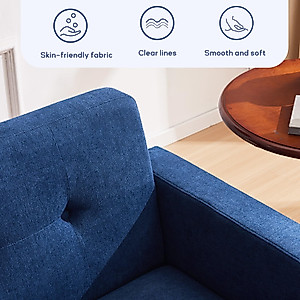 HUIMO 60'' Loveseat Sofa, Mid Century Modern Love Seat Couches for Living Room, Upholstered Love Seats Furniture with Solid Frame Button Tufted Small Couch for Bedroom Office Apartment (Dark Blue)