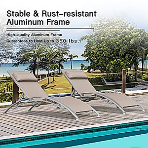 Domi Lounge Chair Set of 2, Aluminum Lounge Chairs for Outside with 5 Adjustable Positions, Chaise Lounge Outdoor for Pool, Garden, Beach, Camping, Backyard (Khaki)