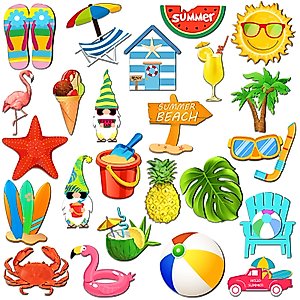 Xuhal 24 Pcs Summer Beach Magnets Car Decorations Hello Summer Refrigerator Protector Magnets Cruise Door Hawaii Tropical Gnome Palm Tree Magnetic Stickers for Fridge Mailbox Whiteboard Luau Party