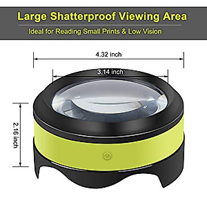 Magnifier, Rechargeable Dylviw 3X-5X Desktop Magnifying Glass, Large View Area Adjustable LED Lights, Ideal for Reading, Blueprints, Hobbies-Carrying Case Included
