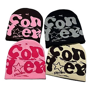 Women Men Y2K Beanie Hat Letter Printing Knitted Hat Warm Woolen Hat Casual Sports Pullover Hat Fashion Hip hop Trend Beanie Black