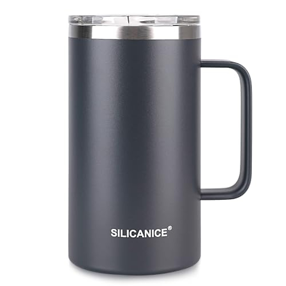 SILICANICE 24 oz Stainless Steel Vacuum Insulated Tumbler with handle & MacSlider Lid, Dishwasher Safe & Spill Proof Coffee Cup, Travel Mug for Hot/Cold Drinks, Durable Design (Gray 2.4, 24 Oz)