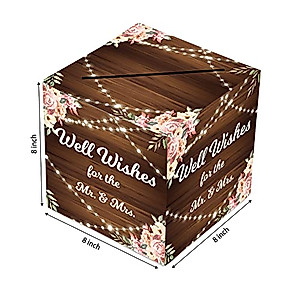 Wood Pattern Floral Card Box – 8”*8”*8” Gift Or Money Box Holder for Rustic Wedding,Baby or Bridal Shower,Birthday, Graduation,Engagement, Party Favor, Decorations, 1 Set(hezi-A008)
