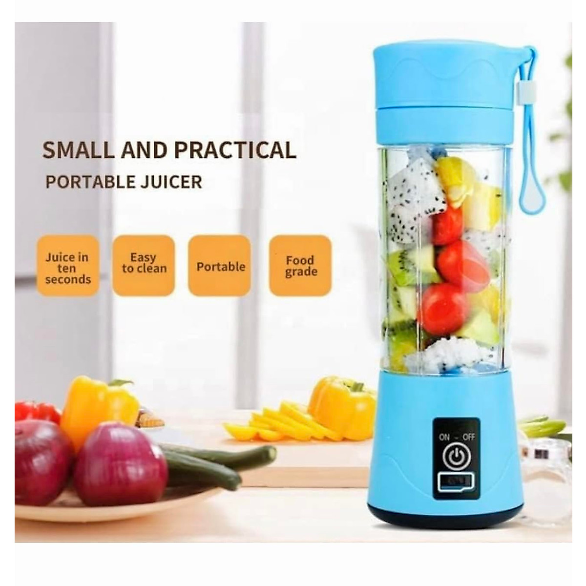 Portable Blender for Shakes and Smoothies, Personal Blender, Travel Lid for Kitchen, Office, Travel, Picnic, Gym & Travel, Personal Size Blenders with USB Rechargeable Blue