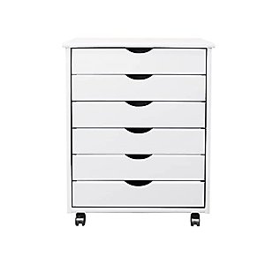 Adeptus Original Roll Cart, Solid Wood, 6 Drawer Extra Wide Drawers Roll Carts, White