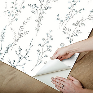 York Wallcoverings PSW1523RL Blue and Green Wildflower Sprigs Premium Peel and Stick Wallpaper