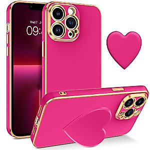 Telaso iPhone 13 Pro Max Case, iPhone 13 Pro Max Phone Case with Separate Love Heart Shape Kickstand Holder Soft TPU Plating Bumper Protective iPhone 13 Pro Max Phone Case for Girls Women, Hot Pink