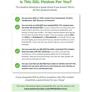 MOTOROLA VDSL2/ADSL2+ Modem + WiFi AC1600 Gigabit Router, Model MD1600, for Non-Bonded, Non-Vectoring DSL from Frontier and Some Other DSL Providers (Renewed)
