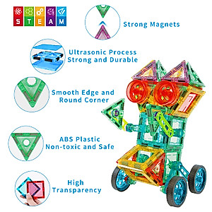 NUTSBALL Magnetic Tiles 140 PCS, Magnet Building Blocks for Kids, STEM Construction Set, Educational Learning Toys for Toddlers, Birthday Gifts for Children Ages 3 Years +