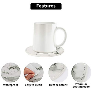 Leather Coasters for Drinks with Holder Set of 6, Coasters for Drinks,Marble and Waterproof Coasters Table Protective Non-Slip Pads, Round Cup Mat for Home and Kitchen