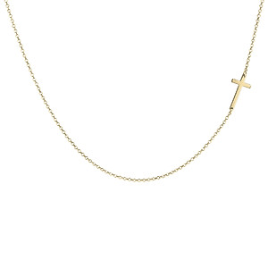 Inspired By My Girls 14K Gold Over Sterling Silver Sideways Cross Necklace with Adjustable Rolo Chain and Faith Keepsake Card Gift For Women