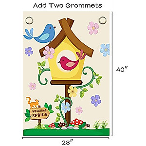 Hello Spring Flag,Spring Garden Flag Double Sided Welcome Burlap Seasonal House and Bird Spring House Flags 28x40 Inch Summer Yard Signs Outdoor Decor for Homes,Gardens,Patio or Lawn with 2 Grommets