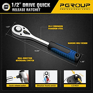 pgroup 1/2 inch Drive 8mm-32mm Metric socket set, 32-piece Mechanic Tool Socket Ratchet Wrench Set, for Auto Repairing & Household