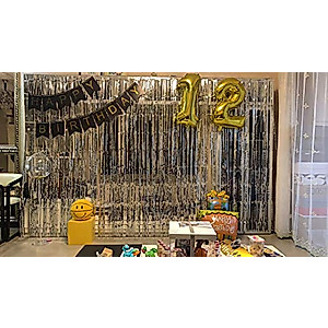 Moohome 2 Pack Silver Foil Fringe Curtain, Fringe Backdrop Curtains for Birthday Wedding Engagement Bridal Shower Bachelorette Party Decorations