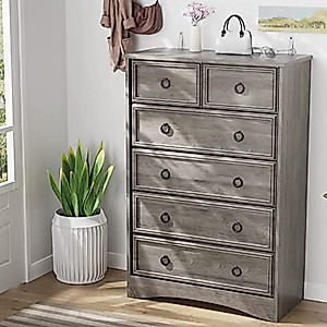 Modern 6 Drawer Dresser, Dressers for Bedroom, Tall Chest of Drawers Closet Organizers and Storage for Clothes - Easy Pull Handle, Textured Borders Drawers for Living Room, Bedroom, Hallway, Gray Wash