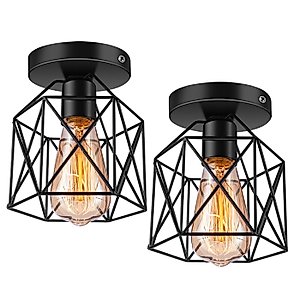 Licperron Hallway Light Fixtures Ceiling Mount, E26 E27 Retro Black Industrial Semi Flush Mount Ceiling Light for Porch Hallway Kitchen Farmhouse Lighting, 2 Pack, RV Light Fixtures, UL Approval