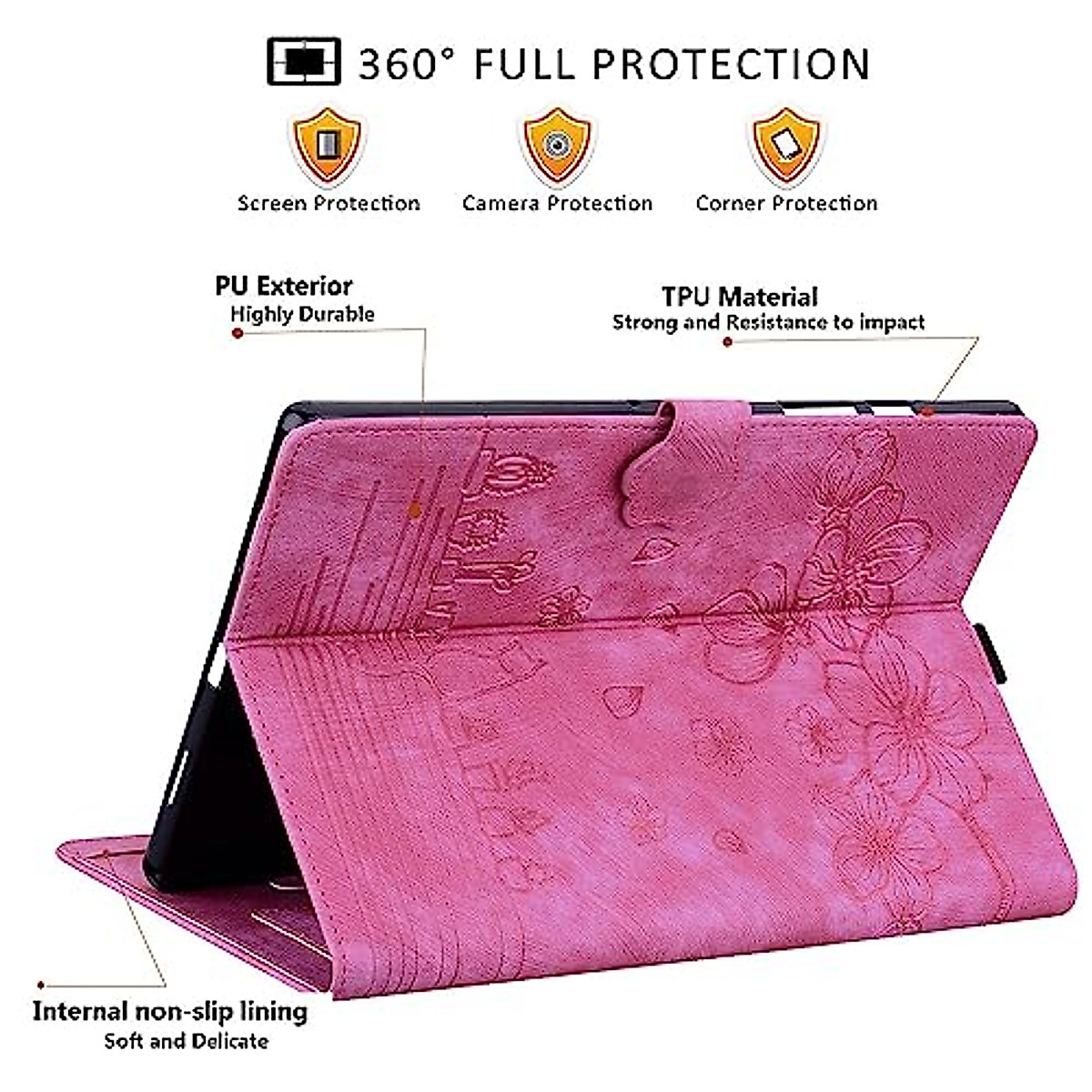 for Samsung Galaxy Tab A8 10.5 (2021) SM-X200 X205 Tablet Case TPU + PU Leather 2-Step Adjustment Kickstand Cover with Auto Wake/Sleep[Sakura & Cats] - 02