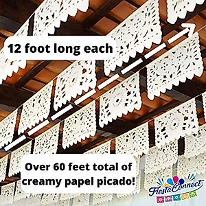 Cream Papel Picado Banners, Mexican tissue papel picado, Neutral weddings/fiesta party decorations, Off white Mexican cut out garland made from tissue paper, Pre-assembled on string for easy hanging ws001