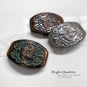 HA0016 Western Floral Engraved Ornate Design Belt Buckle Fits 1-1/2"(38mm) Belt (Antique Patina)