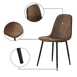 MEMUY Dining Chairs Set of 4 Faux Leather Upholstered Dining Chairs Mid Century Modern Chair Accent Side Chairwith Black Metal Legs for Living Room Kitchen（Brown）