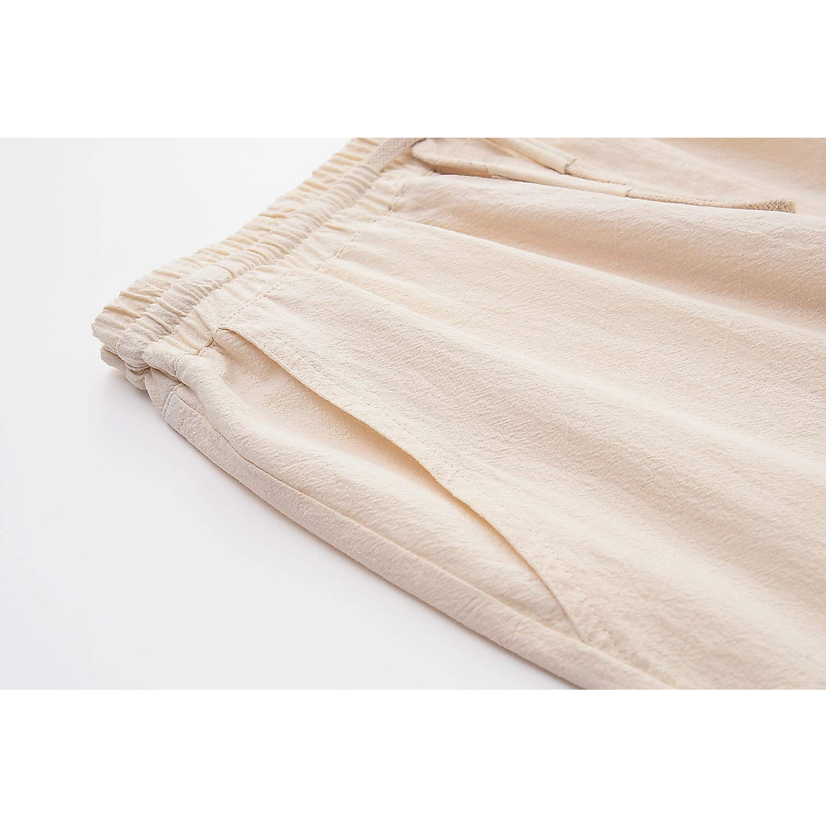 SIR7 Men's Linen Casual Classic Fit 11 Inch Inseam Elastic Waist Shorts with Drawstring Beige X-Large